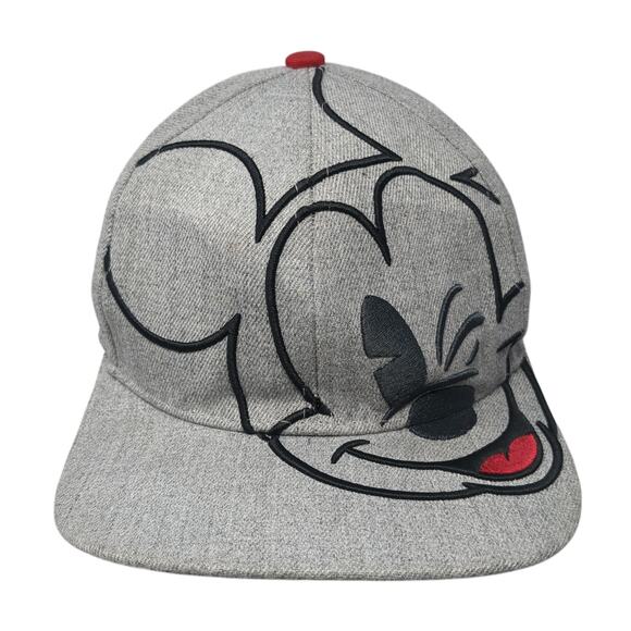 Disney | Accessories | Mickey Mouse Face Snapback Hat Gray One Size ...
